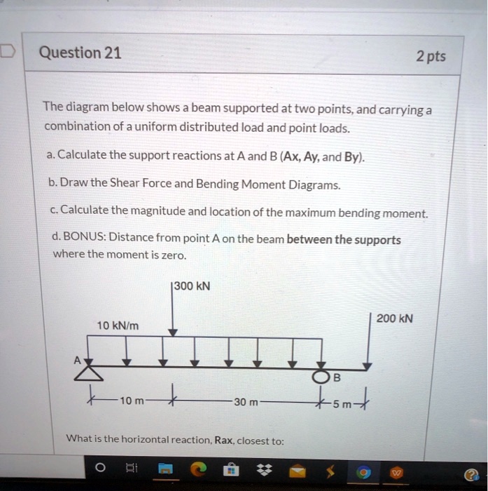 SOLVED: The diagram below shows a beam supported at two points and carrying a combination of a ...