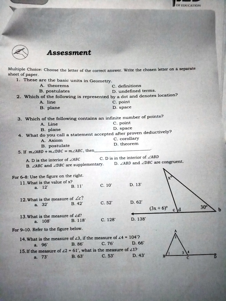 Solved Choose The Letter Of The Correct Answer Opeducanor Assessment Multiple Choice Choose