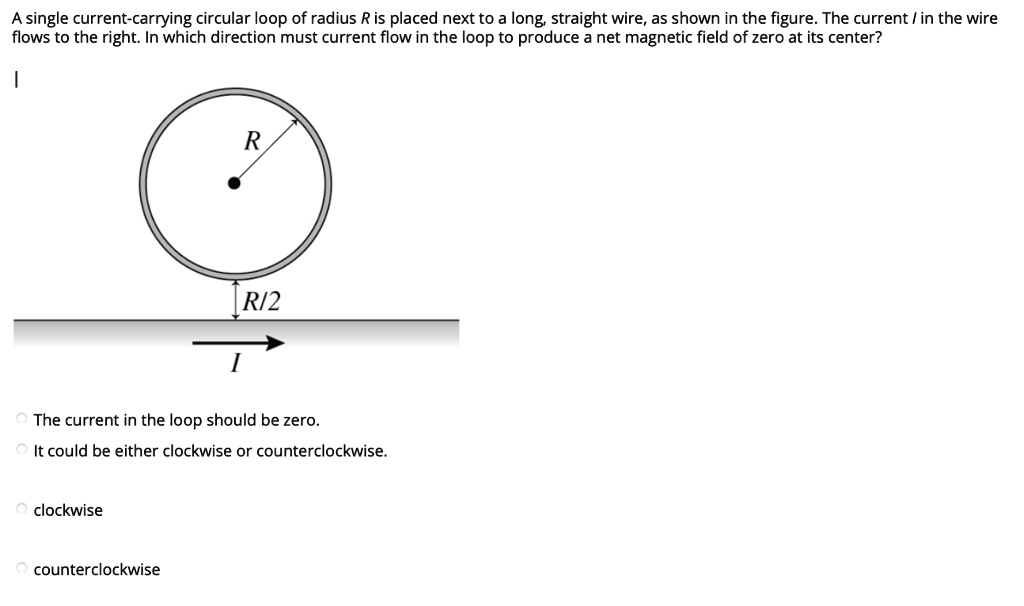 SOLVED: A single current-carrying circular loop of radius R is placed next to a long; straight ...