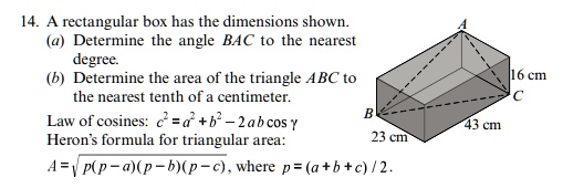 a rectangular box has the dimensions shown determine the angle bac to ... a rectangular box has the dimensions shown determine the angle bac to ...