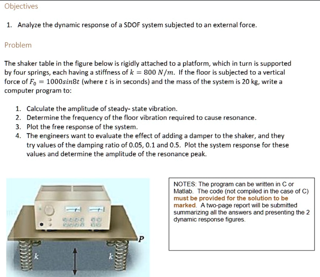 SOLVED: Objectives 1. Analyze the dynamic response of a SDOF system subjected to an external ...