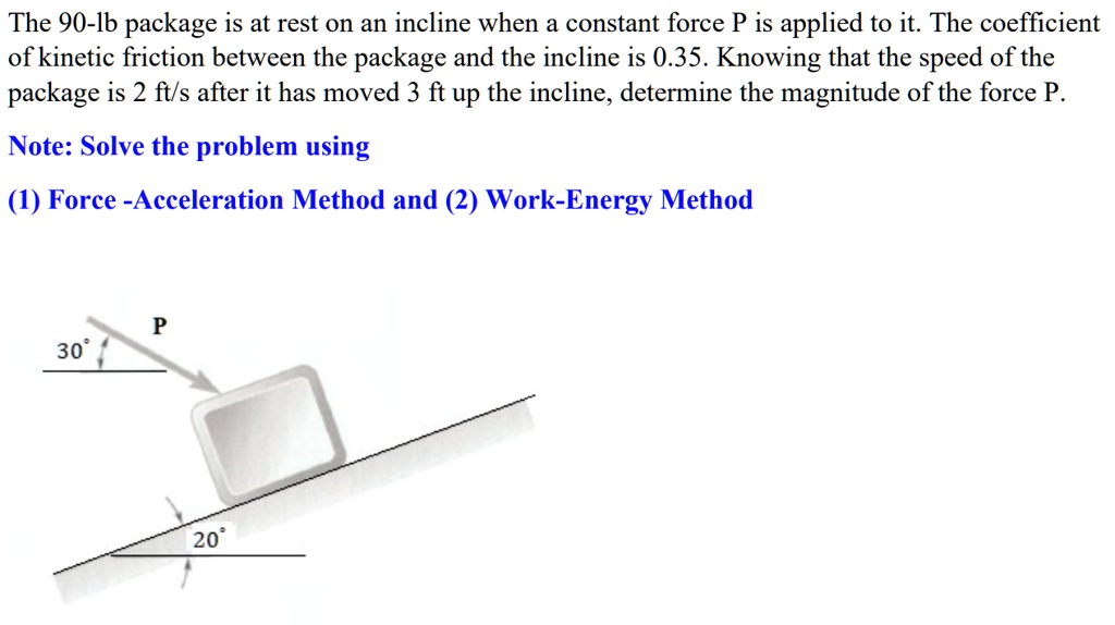 SOLVED: The 90-lb package is at rest on an incline when a constant ...
