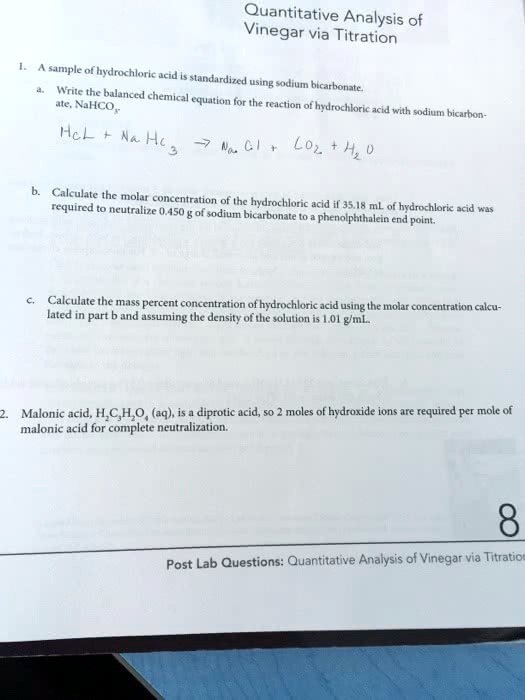 Quantitative Analysis of Vinegar via Titration 1. A sample of ...