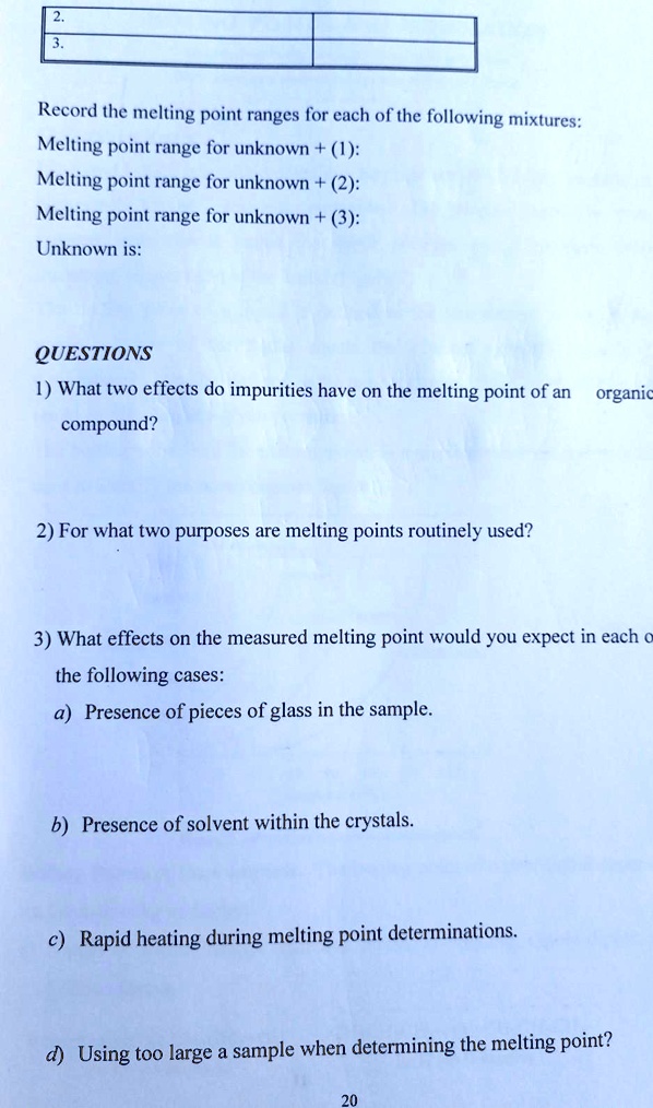 2. 3. Record the melting point ranges for each of the following ...