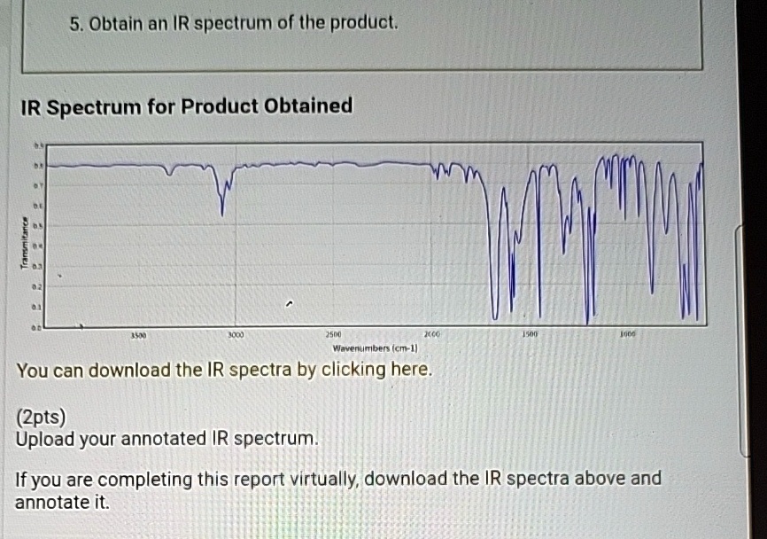 Can someone please help! Obtain an IR spectrum of the product. IR Spectrum for Product Obtained ...