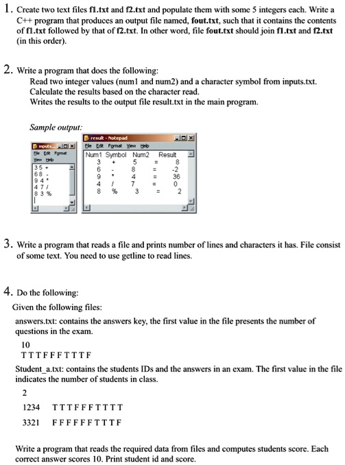 1 Create Two Text Files Fltxt And F2txt And Populate Them With Some 5 Integers Each Write A