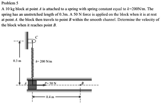 SOLVED: Problem 5: A 10 kg block at point A is attached to a spring with a spring constant equal ...