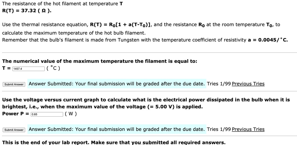 the resistance of the hot filament at temperature t rt 3732 9 use the ...