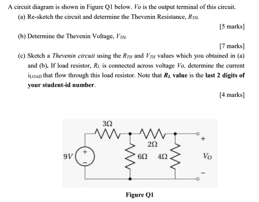SOLVED: A circuit diagram is shown in Figure Q1 below. Vo is the output terminal of this circuit ...