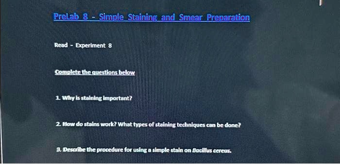 SOLVED: Texts: Prelab 8 - Simple Staining and Smear Preparation Read ... SOLVED: Texts: Prelab 8 - Simple Staining and Smear Preparation Read ...