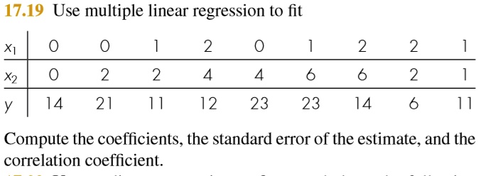 SOLVED: 17.19 Use multiple linear regression to fit X1 X2 y 14 21 11 12 ...