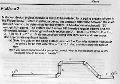 SOLVED: Name: Problem 2 A student design project involved a pump to be ...