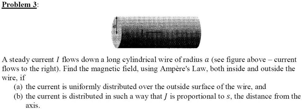 SOLVED: Problem : A steady current flows down a long cylindrical wire of radius a (see figure ...