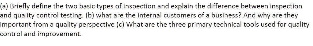 SOLVED: a) Briefly define the two basic types of inspection and explain ...