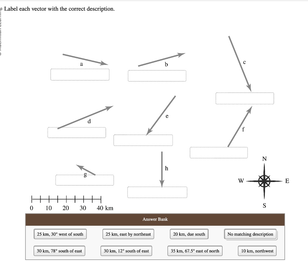 label each vector with the correct description a b c d e f g h 0 10 20 ...