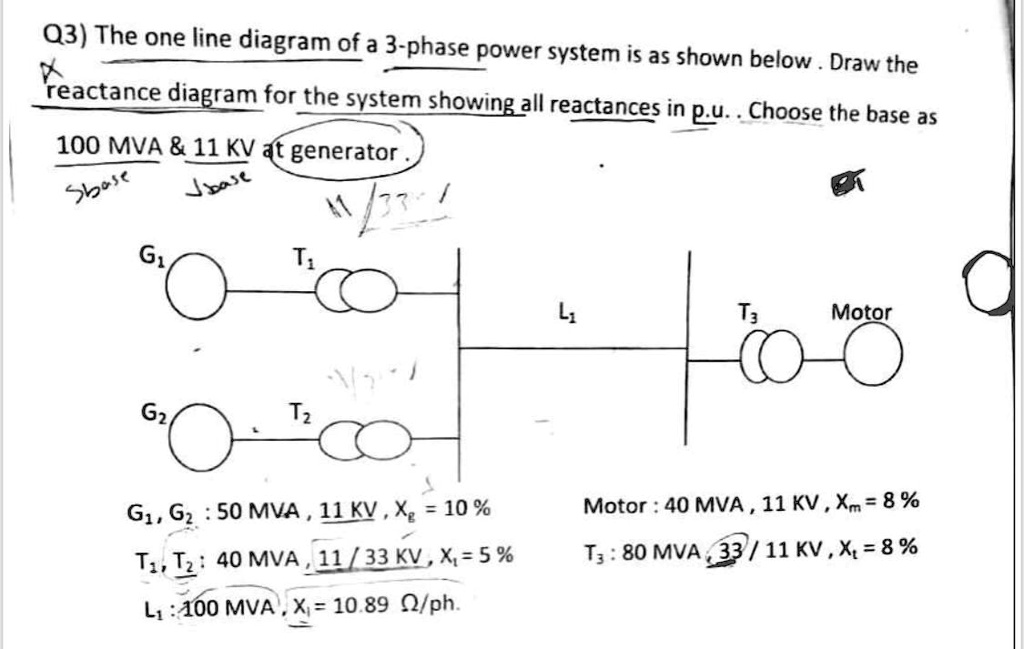 Q3 The One Line Diagram Of A 3 Phase Power System Is As Shown Below Draw The Reactance Diagram