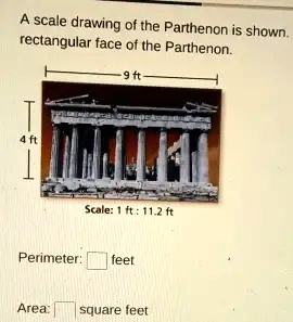 A scale drawing of the Parthenon is shown. rectangular face of the ...