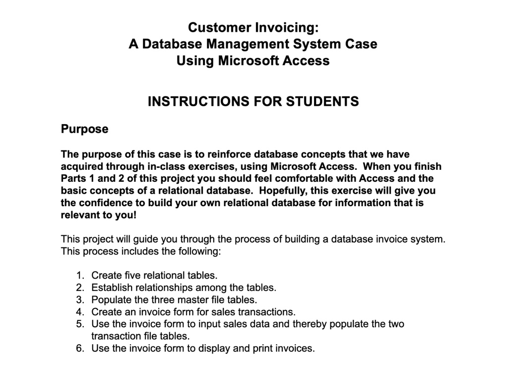 Solved Customer Invoicing A Database Management System Case Using Microsoft Access