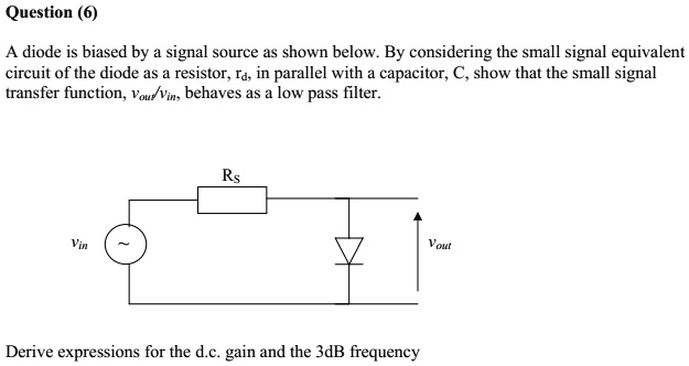 SOLVED: Question (6) A diode is biased by a signal source as shown ...