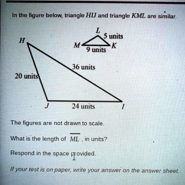 SOLVED: What is the length of ML, in units? In the figure below, triangle HLJ and triangle KML ...