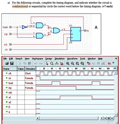 a) For the following circuits, complete the timing diagram, and indicate whether the circuit is ...