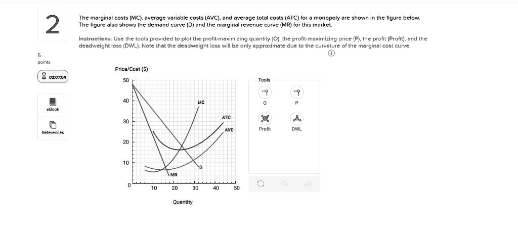 SOLVED: The marginal costs (MC), average variable costs (AVC), and average total costs (ATC) for ...
