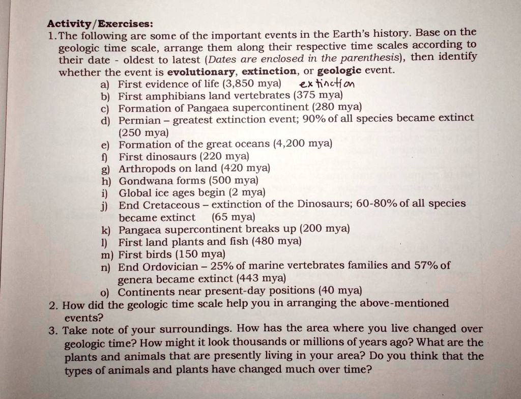 SOLVED: The following are some of the important events in the Earth's ...