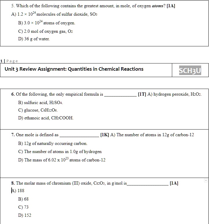 5. Which of the following contains the greatest amount, in moles, of ...