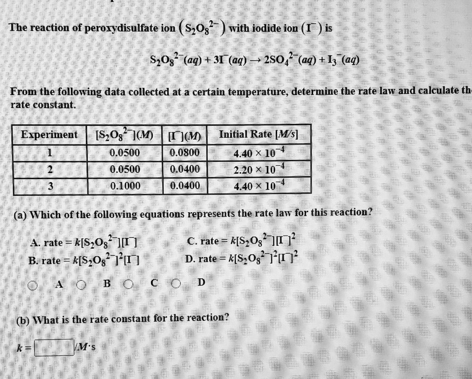 the reaction of peroxydisulfate ion so8 with iodide jou tf is s08 aq 31 aq 5 2s04 aq i aq from ...