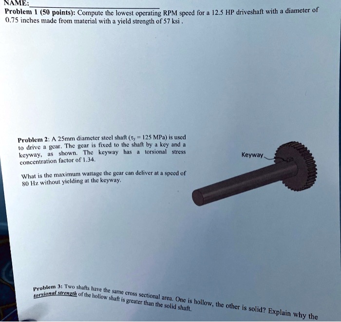 SOLVED: NAME: 0.75 inches made from material with a yield strength of ...
