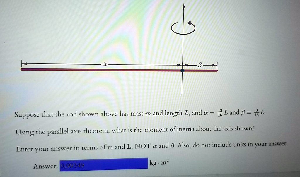 SOLVED: Suppose that the rod shown above has mass m and length L, and a = 1 L and = L. Using the ...