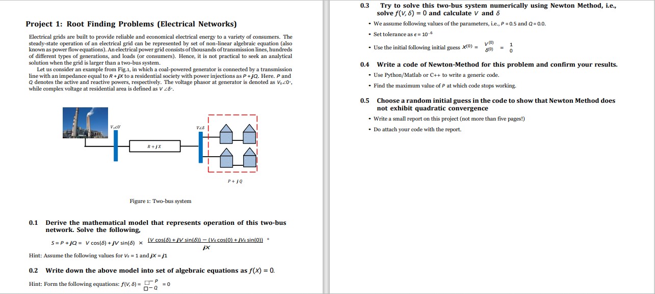 SOLVED: 0.3 Try to solve this two-bus system numerically using Newton Method, i.e., Project 1 ...