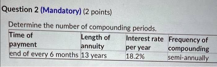 SOLVED: Question 2 (Mandatory) (2 points) Determine the number of ...