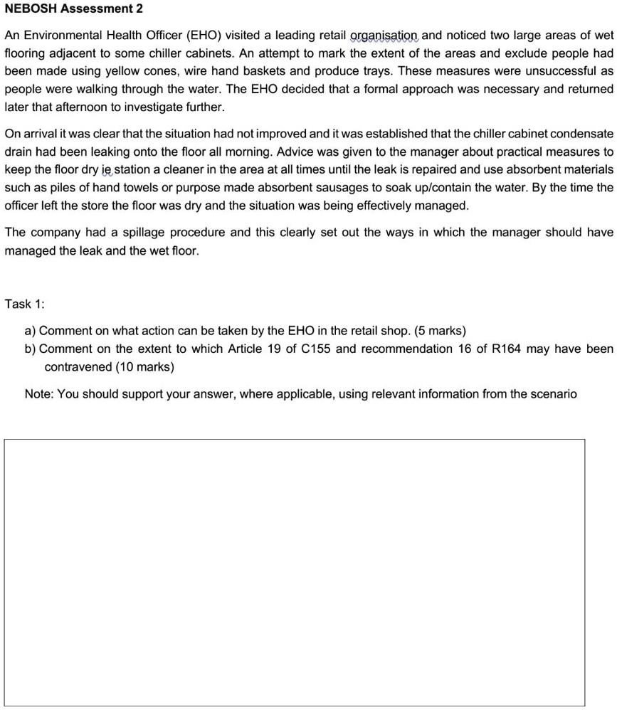 NEBOSH Assessment 2 An Environmental Health Officer (EHO) visited a ...