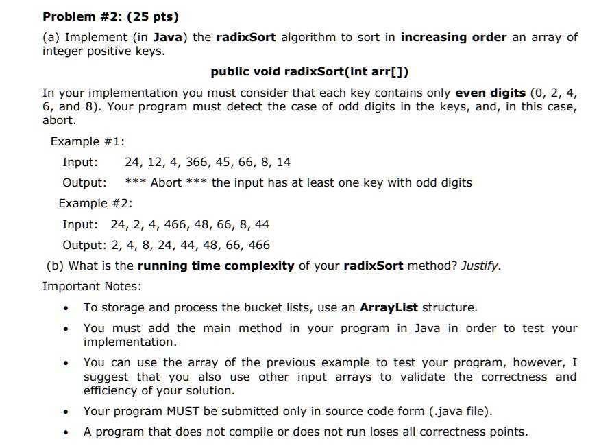 Solved Problem 2 25 Pts A Implement In Java The Radixsort Algorithm To Sort An Array Of
