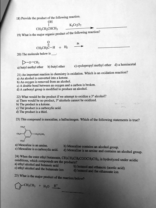 SOLVED: 18) Provide the product ofthe following reaction OH KzCrzO, CH ...