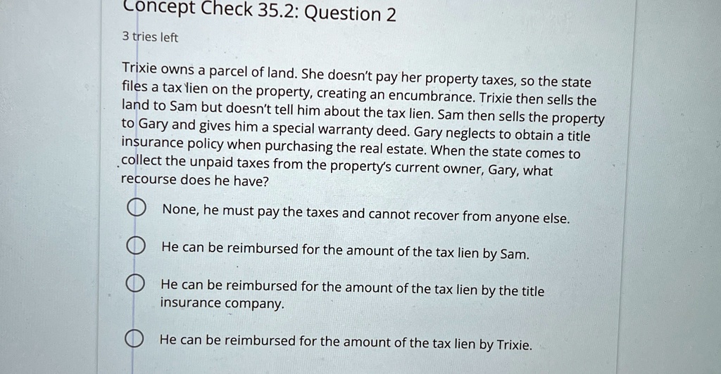 Concept Check 35.2: Question 2 3 tries left Trixie owns a parcel of ...