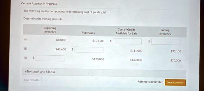SOLVED: Texts: Current Attempt in Progress The following are the components in determining cost ...