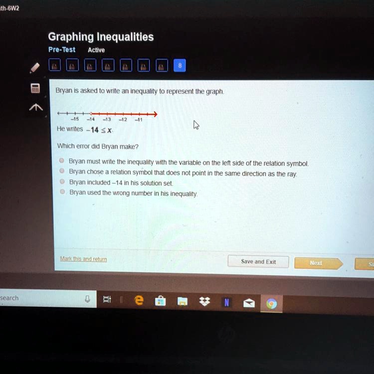 Graphing Inequalities Pre-Test Active 8 Bryan is asked to write an ...