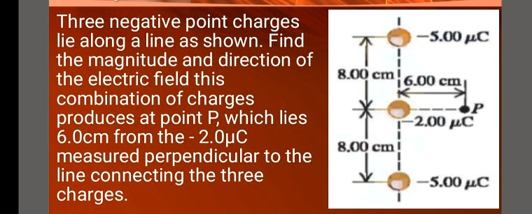 SOLVED: Three negative point charges lie along a line as shown: Find the magnitude and direction ...