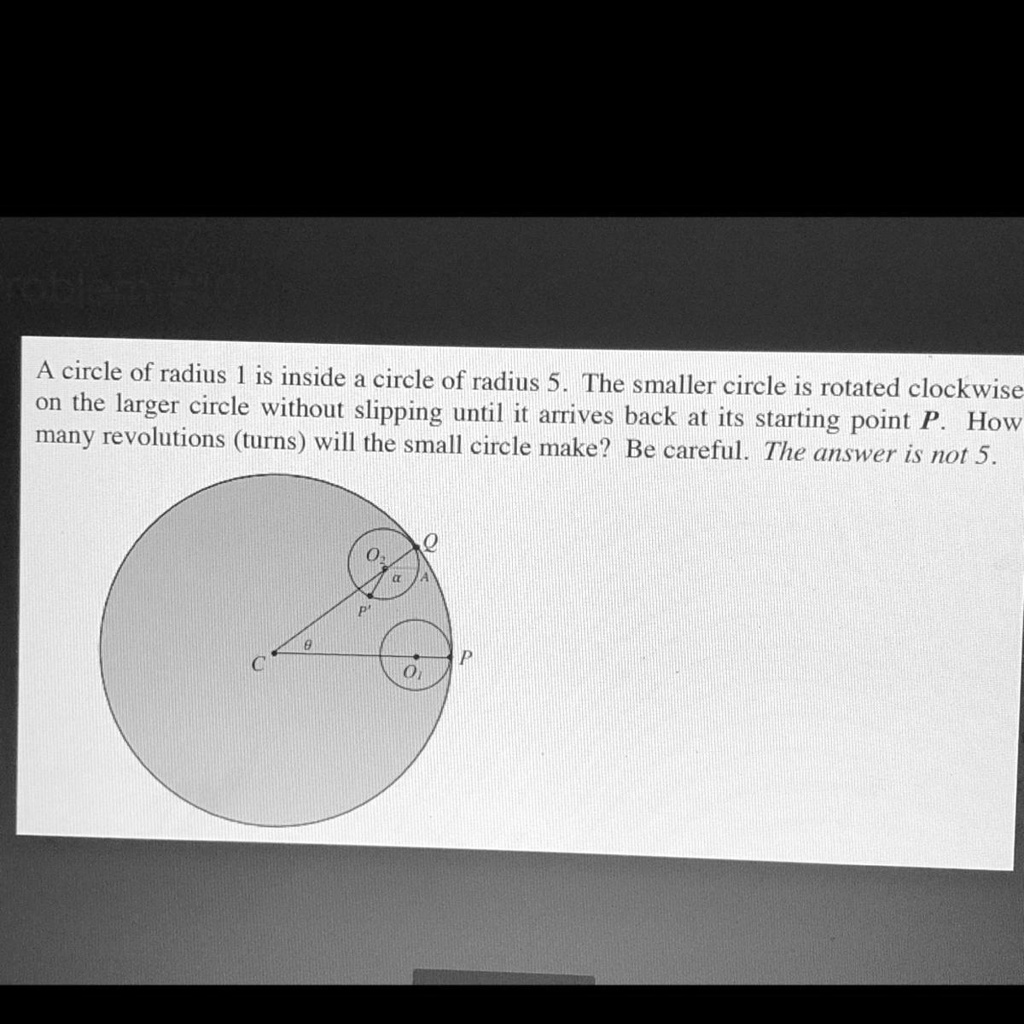 A circle of radius 1 is inside a circle of radius 5. The smaller circle ...
