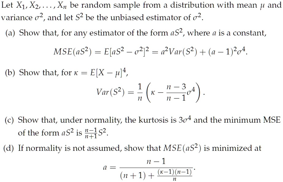 SOLVED: Let X1, X2, Xn be a random sample from a distribution with mean ...
