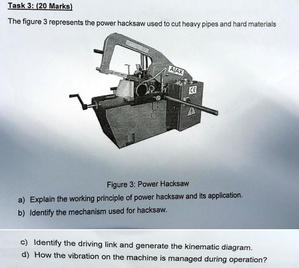 SOLVED: Task 3: (20 Marks) The figure 3 represents the power hacksaw ...