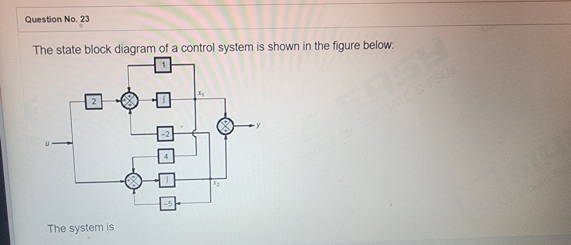 Question No. 23 The state block diagram of a control system is shown in ...