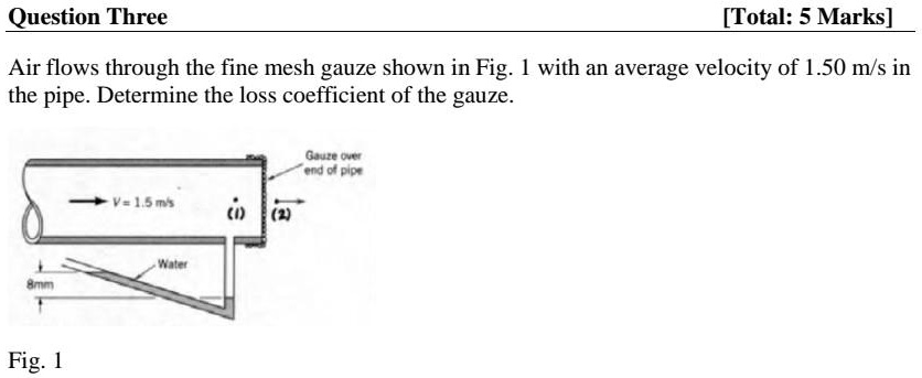 Question Three [Total: 5 Marks] Air flows through the fine mesh gauze ...