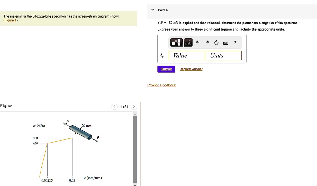 Part A The material for the 54-mm-long specimen has the stress-strain ...