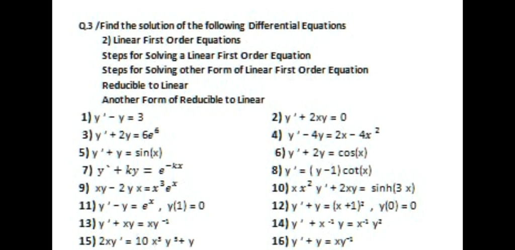 SOLVED: 03 /Findthe solution ofthe following Differential Equations 2 ...