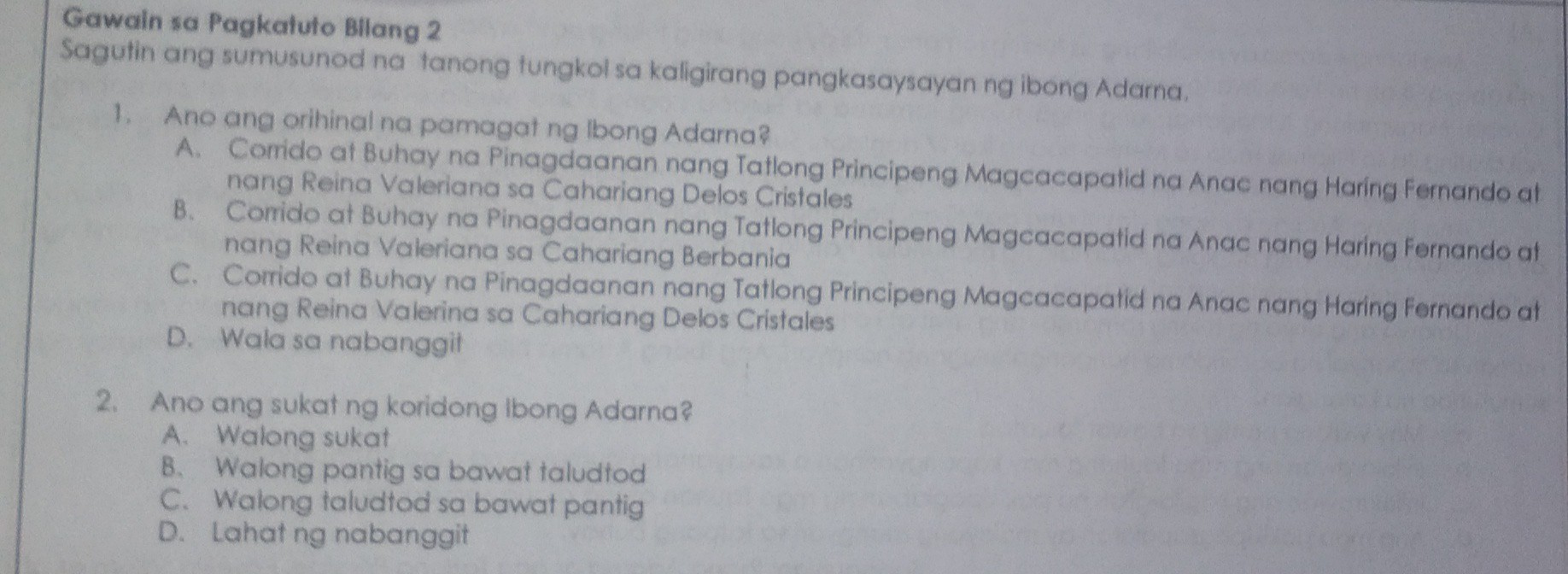 Gawain sa Pagkatuto Bilang 2 Sagutin ang sumusunod na fanong tungkol sa ...