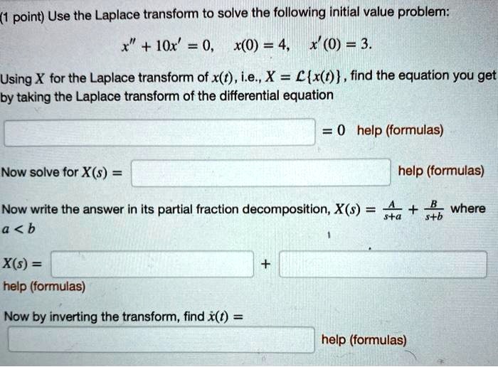 point use the laplace transform to solve the following initial value problem iox 0 xo 4 x 0 3 ...