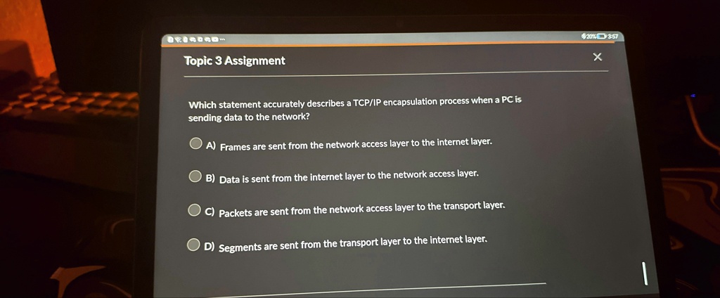 SOLVED: Topic 3 Assignment Which statement accurately describes a TCP/IP encapsulation process ...